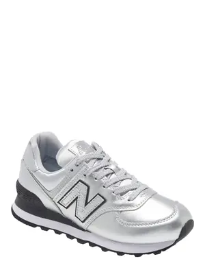 NEW BALANCE 574 Lace-Up Sneakers Metallic Silver