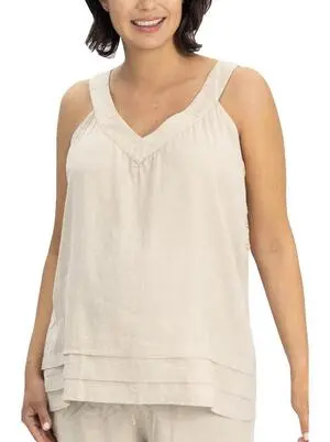 ANGEL MATERNITY Sleeveless V-neck Linen Blend Maternity/nursing Top - Beige