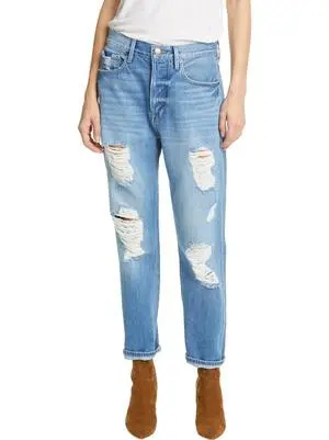 FRAME Heritage Original Ripped High Waist Ankle Jeans