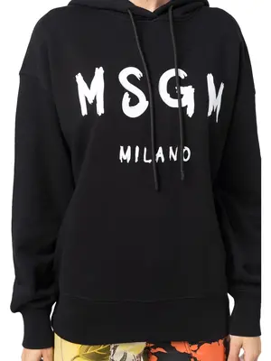 MSGM Logo-print Cotton Hoodie - Black