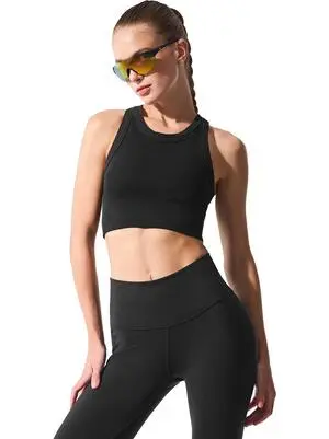 Alo Yoga Seamless High Neck Bra Tank Top - Black