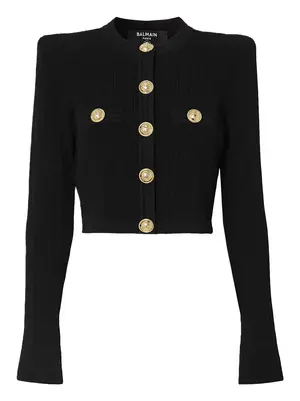 Balmain Cropped Jacquard-knit Blazer - Black