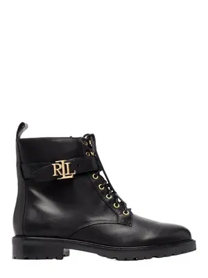 Ralph Lauren Logo-plaque Leather Boots - Black