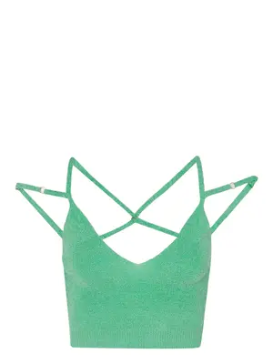 Jacquemus Cropped Cold-shoulder Linen Top - Green