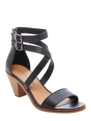 Lucky Brand Leather Double Ankle Strap Sandal - Black 01