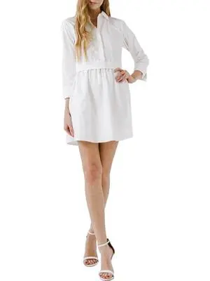 English Factory Long Sleeve Mini Shirt Dress - White