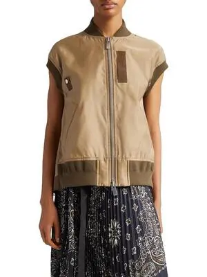 Sacai Sacai Twill Knit Nylon Vest D/beige