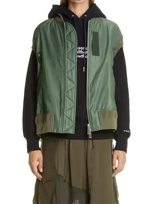 Sacai Sacai Twill Knit Nylon Vest Khaki