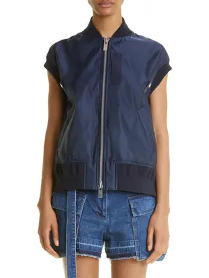 Sacai Sacai Twill Knit Nylon Vest Navy