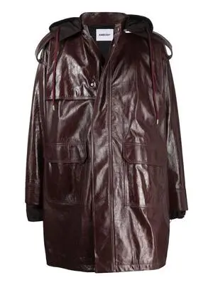 AMBUSH Zipped-up Leather Overcoat - Brown