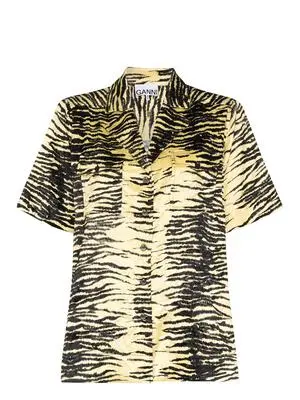 GANNI Tiger Print Notch Collar Shirt - Yellow