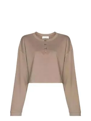 NINETY PERCENT Cropped Crew Neck Sweatshirt - Brown