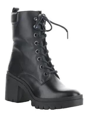 Fly London Tiel Leather Combat Boots - 011 Black Dublin