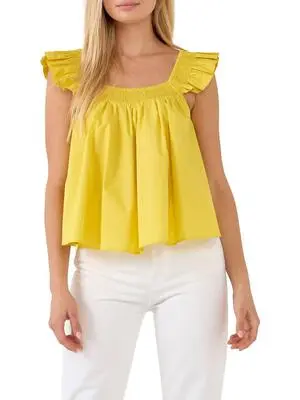 English Factory Ruffle Detail Cotton Tank - Yellow