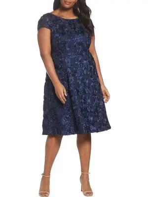 Alex Evenings Sequin Lace Flared Cocktail Dress - Navy