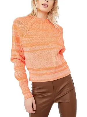 Free People Chunky Knit Mock-Neck Sweater Vibrant Orange