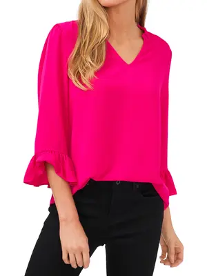 CECE DUPRAZ CeCe Ruffle Cuff Crepe Top Aurora Pink