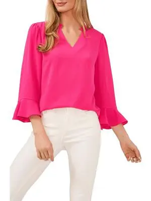 CECE DUPRAZ Ruffle Cuff Crepe Top - Bright Rose