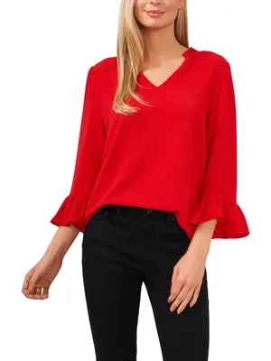 CECE DUPRAZ CeCe Ruffle Cuff Crepe Top Luminous Red