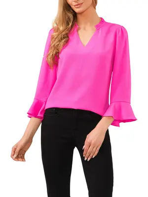 CECE DUPRAZ CeCe Ruffle Cuff Crepe Top Magenta Glow