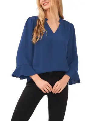 CECE DUPRAZ CeCe Ruffle Cuff Crepe Top Night Horizon