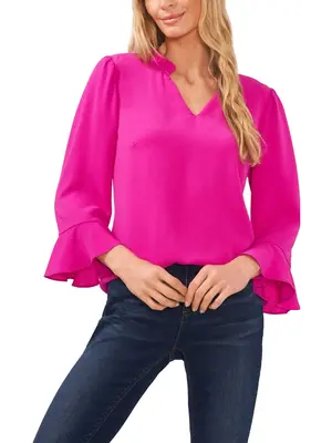 CECE DUPRAZ CeCe Ruffle Cuff Crepe Top Radiant Fuchsia