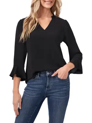CECE DUPRAZ CeCe Ruffle Cuff Crepe Top Rich Black
