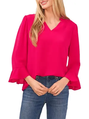 CECE DUPRAZ CeCe Ruffle Cuff Crepe Top Rose Cerise