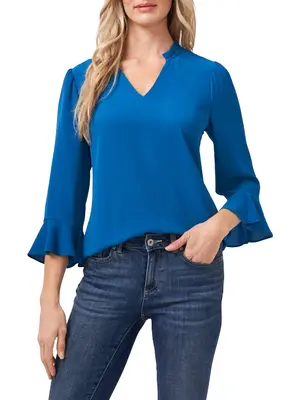 CECE DUPRAZ CeCe Ruffle Cuff Crepe Top Sapphire Sky