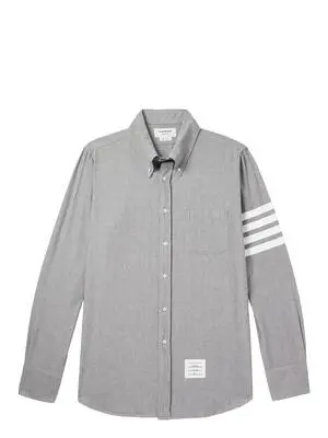 Thom Browne Button-down Collar Striped Cotton-chambray Shirt - Gray