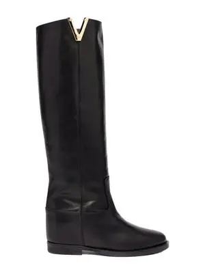 VIA ROMA 15 Saint Barth Logo-plaque Boots - Black