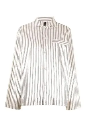 TEKLA Striped Poplin Pajama Shirt - White