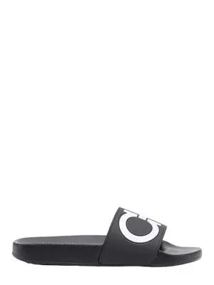 FERRAGAMO Gancini-print Open-toe Slides - Black