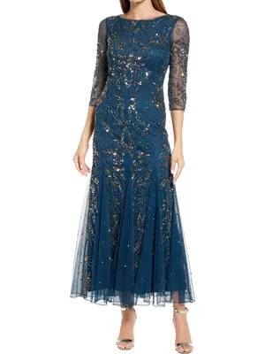 Pisarro Nights Pisarro Nights Illusion Sleeve Beaded A-Line Gown Sph