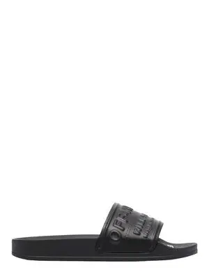 Off-White Embossed Logo Pool Slides - Black