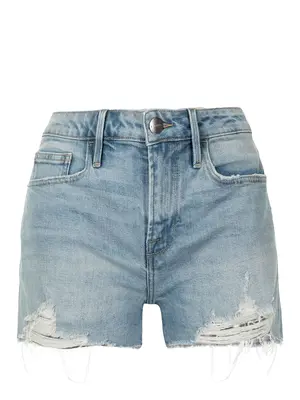 FRAME Distressed Denim Shorts - Blue