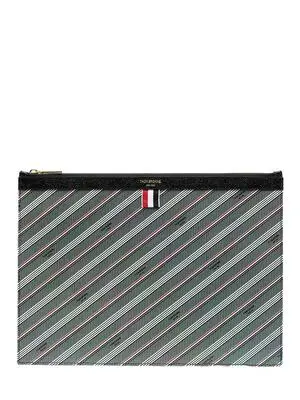 Thom Browne Striped Logo-print Pouch - Grey