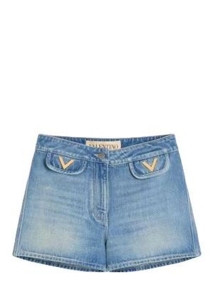 Valentino Garavani Denim Shorts With Floral Pocket Detail - Blue