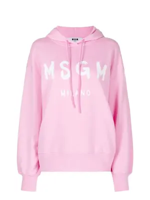 MSGM Logo-print Cotton Hoodie - Pink