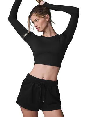 Alo Yoga Alosoft Crop Finesse Long Sleeve Top - Black