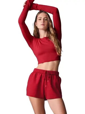Alo Yoga Alosoft Crop Finesse Long Sleeve Top Bold Red