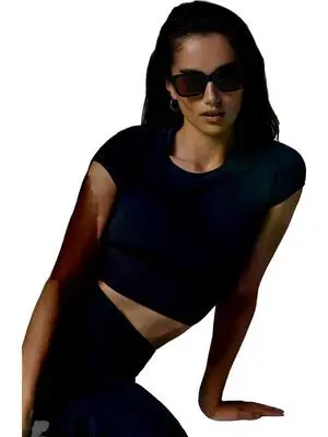 Alo Yoga Soft Crop Finesse Short Sleeve Top - Navy