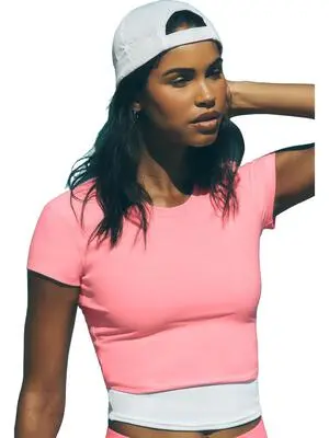 Alo Yoga ALO Soft Crop Finesse Short Sleeve Top Neon Bubblegum