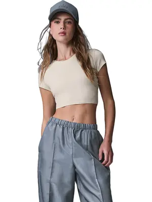 Alo Yoga ALO Soft Crop Finesse Short Sleeve Top Oat Milk