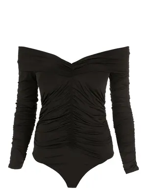 AMIR SLAMA Ruched Long-sleeves Bodysuit - Black