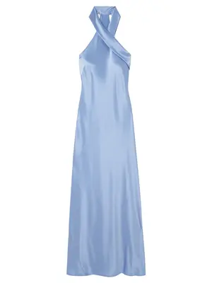 Galvan Galvan Pandora Satin Halterneck Midi Dress Blue