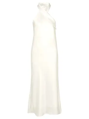 Galvan Pandora Satin Halterneck Midi Dress - Ivory