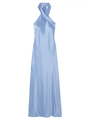 Galvan Galvan Pandora Satin Halterneck Midi Dress Light Blue