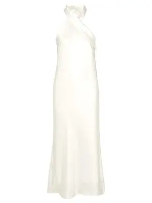 Galvan Pandora Satin Halterneck Midi Dress - Neutrals