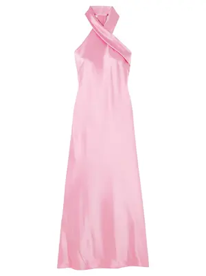 Galvan Galvan Pandora Satin Halterneck Midi Dress Pink